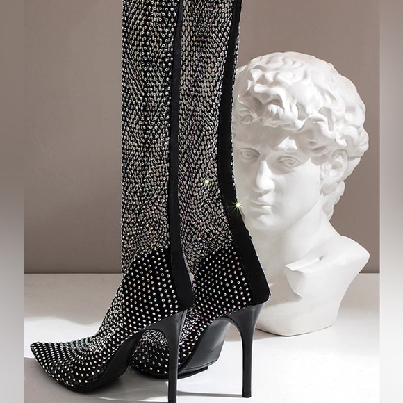Shoes | Black Sparkly Boot Heals | Poshmark